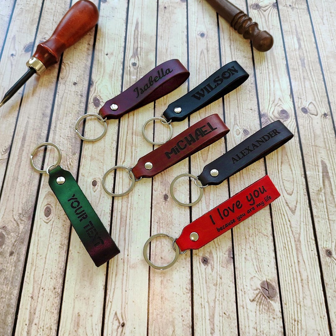 Leather Keyring Engraved, Personalized Leather Keychain for Husband ...