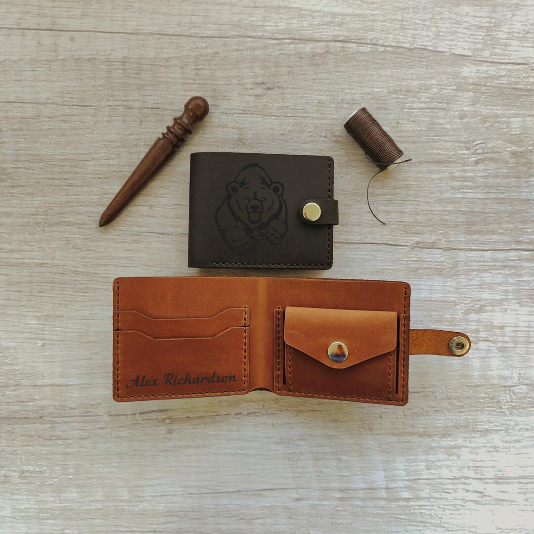 Grizzly Bear Wallet, Engraved Wallet Men, Personalized Wallet Groomsman ...