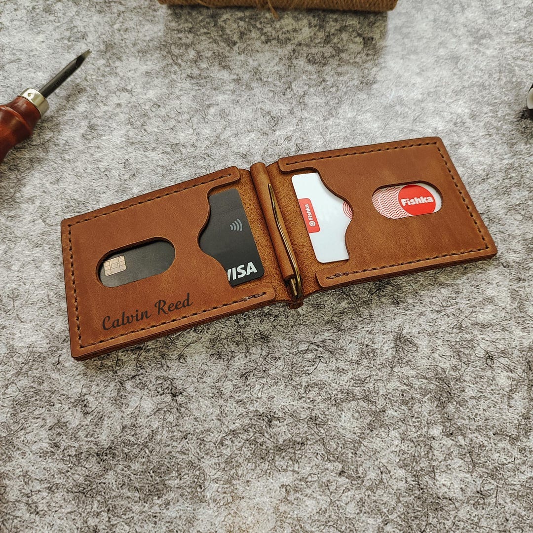 Personalized Money Clip for Men, Leather Money Clip Wallet Slim, Custom ...