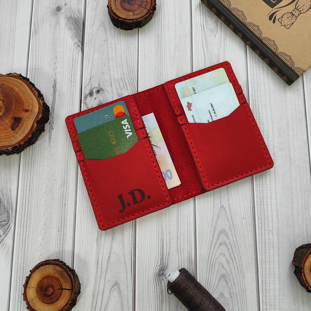Red Card Holder With Initials, Red Card Holder Wallet, Custom Card ...