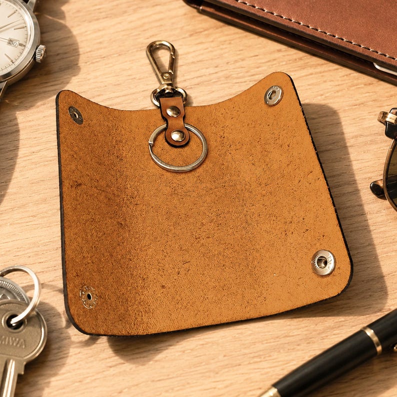 Leather Key Sleeve With Carabiner, Compact Daily Keys Clip Holder ...