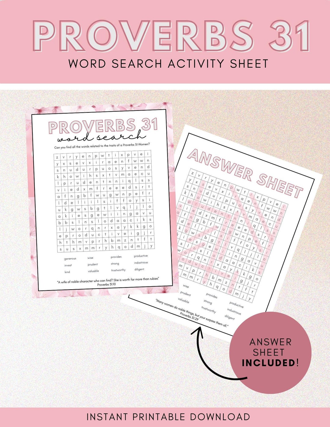 Proverbs 31 Word Search Printable-bible Study Puzzles-word Search ...