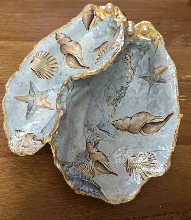 Oyster Shell Jewelry Dish Genuine Pearl Jewelry Dish Gold Trim - Etsy