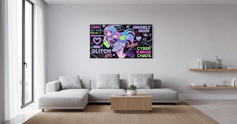 Cyber Kawaii Anime Girl – Glitch Y2K Digital Art, Manga Gamer Poster ...