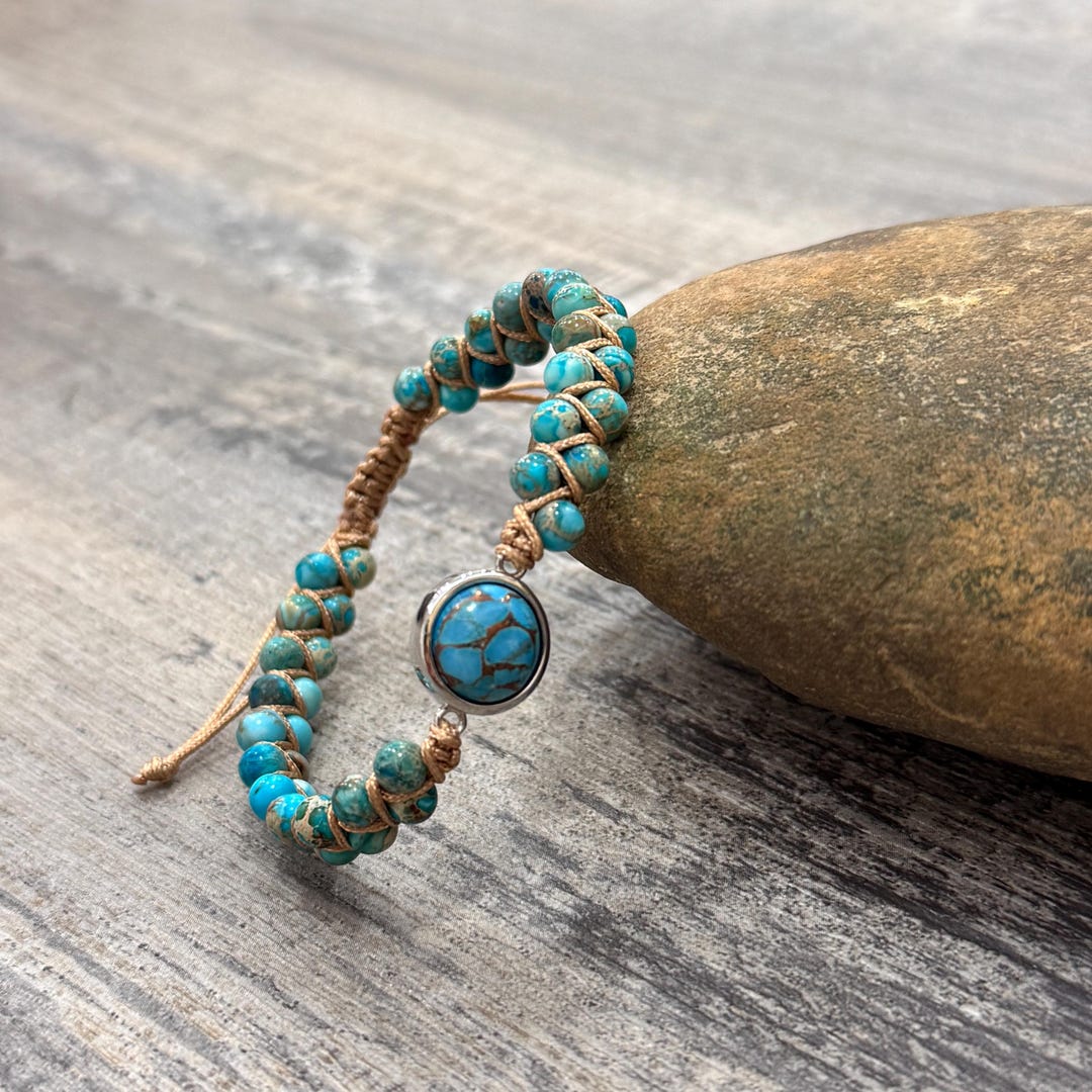 4mm Turquoise Jasper Bracelet, Braided Bohemian Style, Adjustable - Etsy