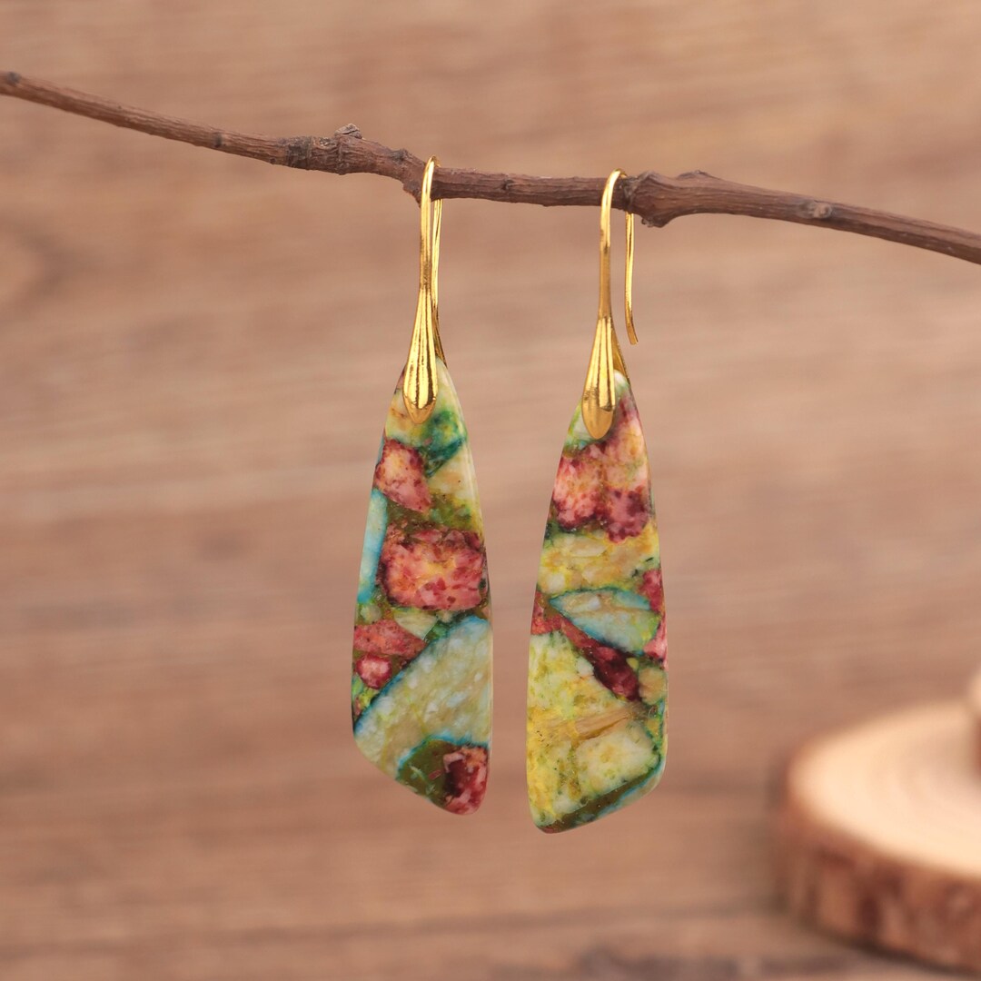 Chakra Earrings, Sand Earrings, Anxiety Relief Jasper Earrings ...