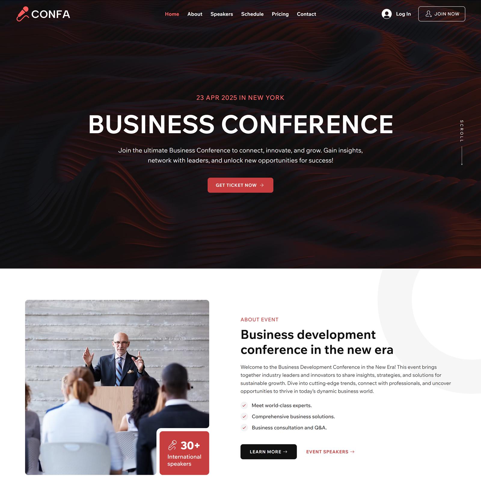 Wix Template for Conference, Seminars, Events, Training, Courses ...