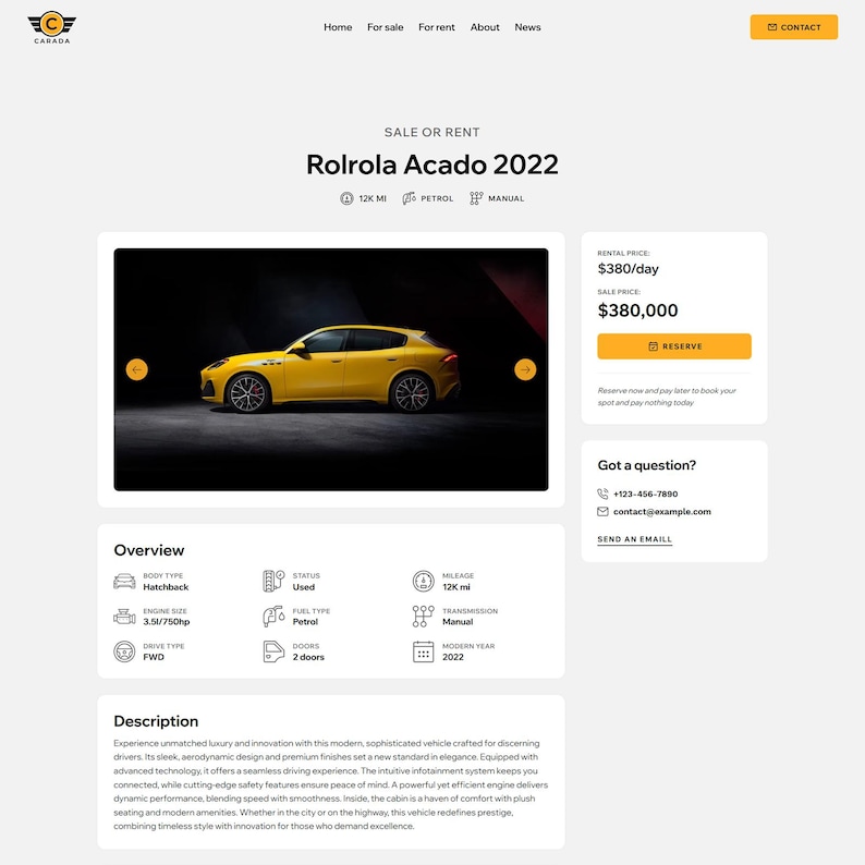 Wix Template for Car Dealerships and Showrooms (car Sales/rental ...