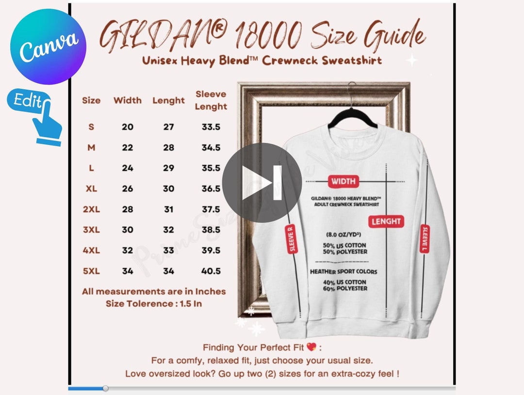 Gildan 18000 Size Guide Video + Canva Template | Oversized Crewneck ...