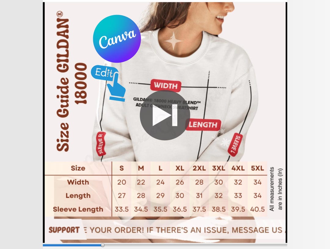 Editable Gildan 18000 Size Chart, G180 Size Chart Mockup Gildan ...