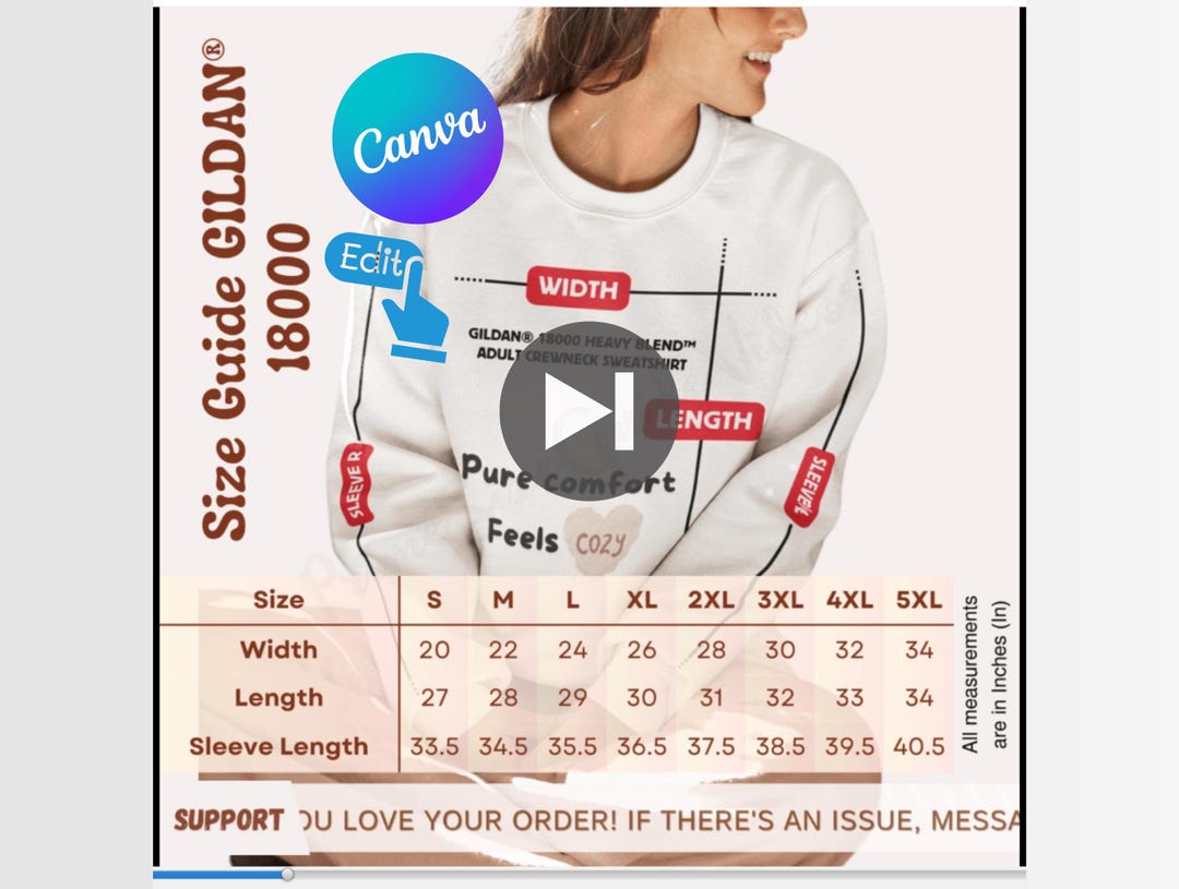 Editable Gildan 18000 Size Chart, G180 Size Chart Mockup Gildan ...