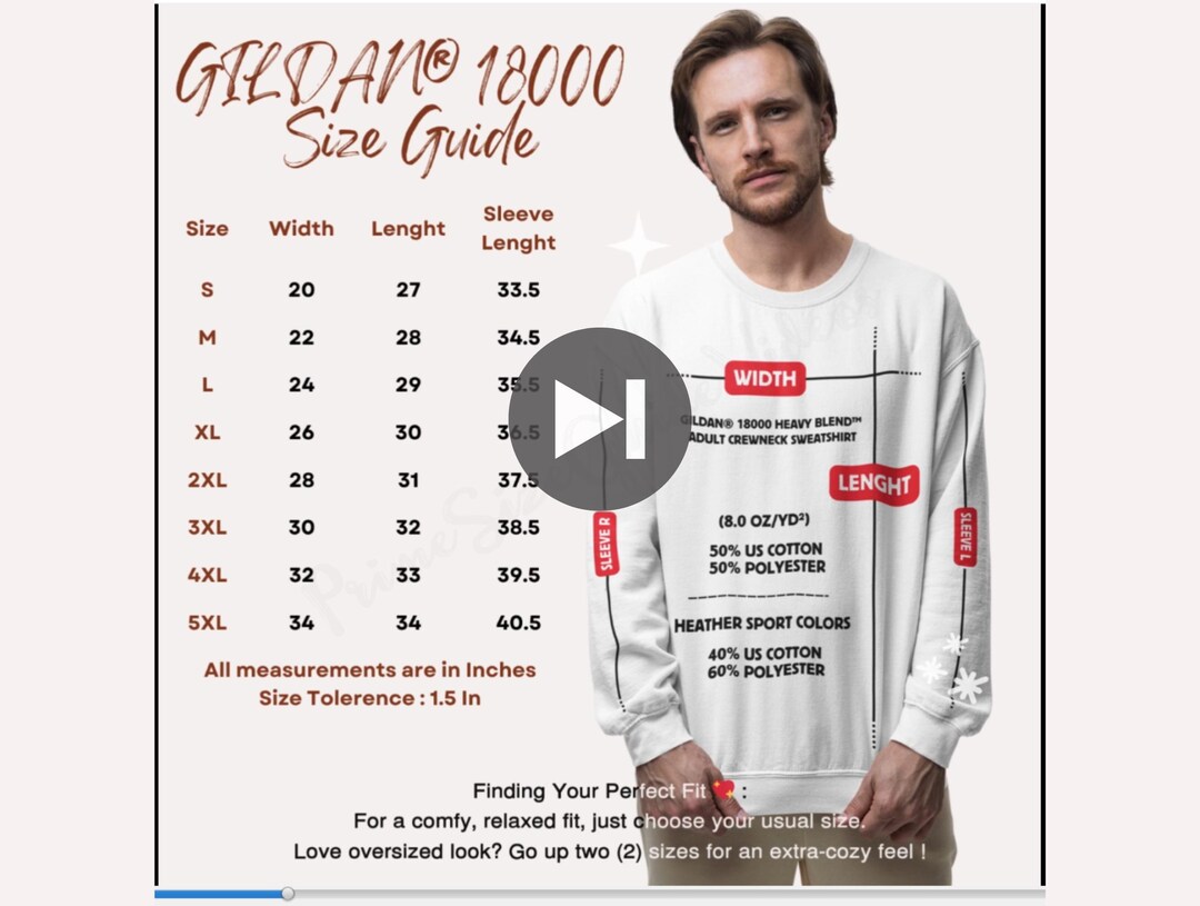 Gildan 18000 Material & Size Guide Video MOD6, 15-second MP4 for ...