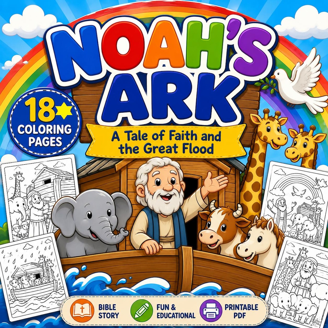 Noah's Ark Coloring Pages: Bible Story, Faith, Flood (digital Download ...