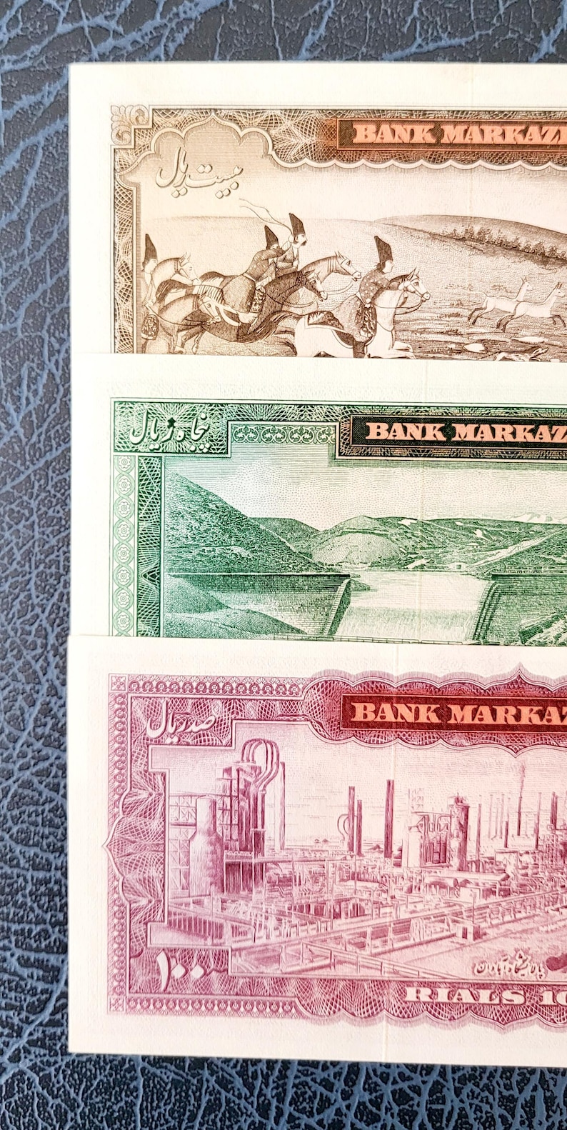 Set of 20, 50, and 100 Rials 1969 Pahlavi Shah Notes Gem Uncirculated ...