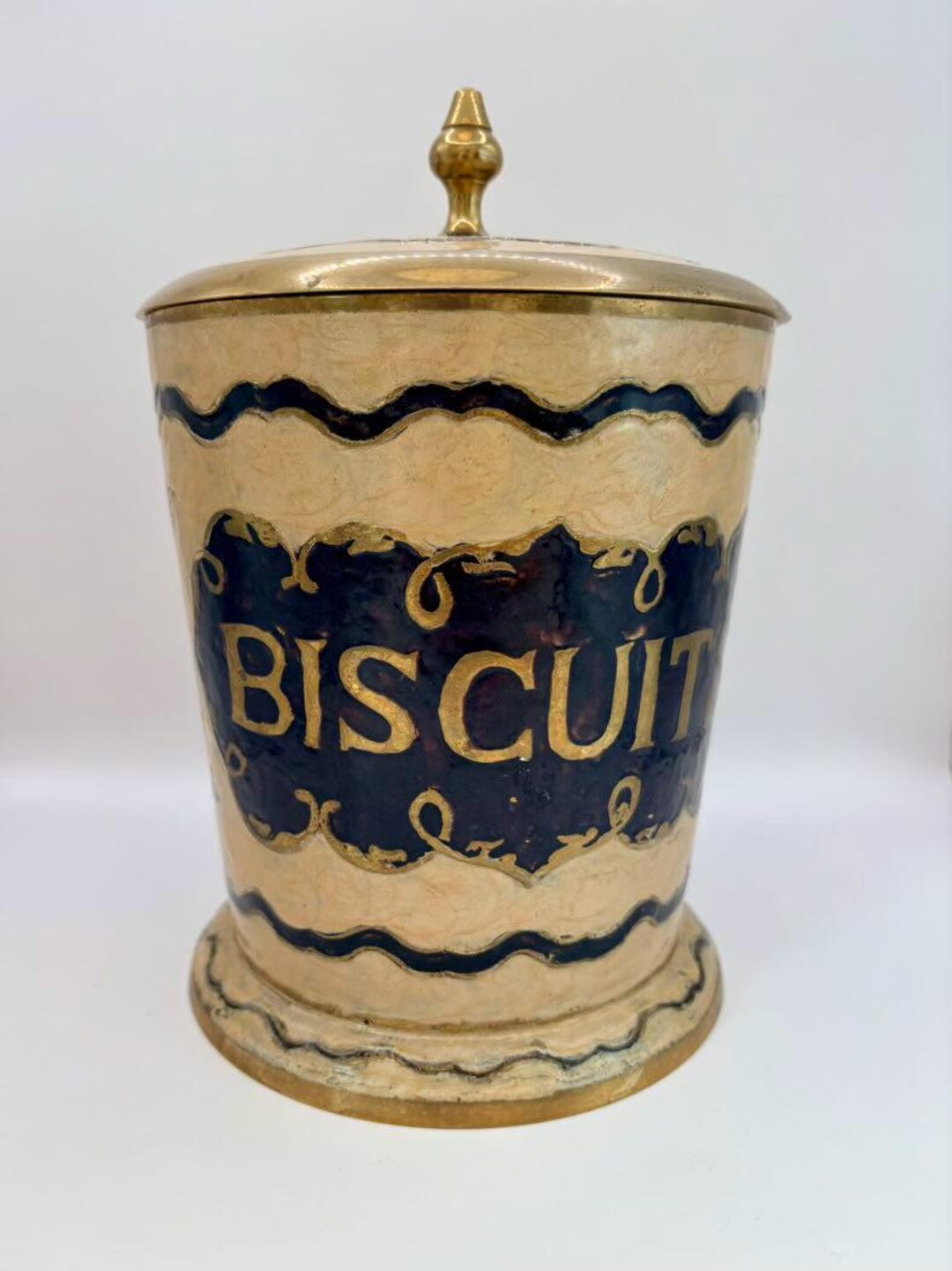 Large Antique Hand-decorated Brass Biscuit Barrel - Etsy UK