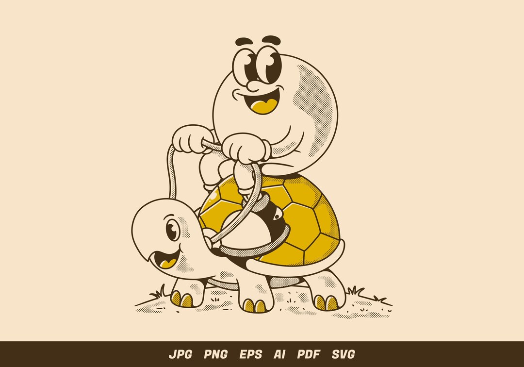 Retro Cartoon Turtle Illustration Art (digital Files) - Etsy