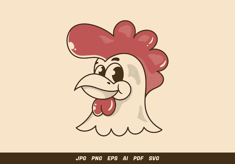 Vintage Cartoon Chicken Head Illustration (digital) - Etsy