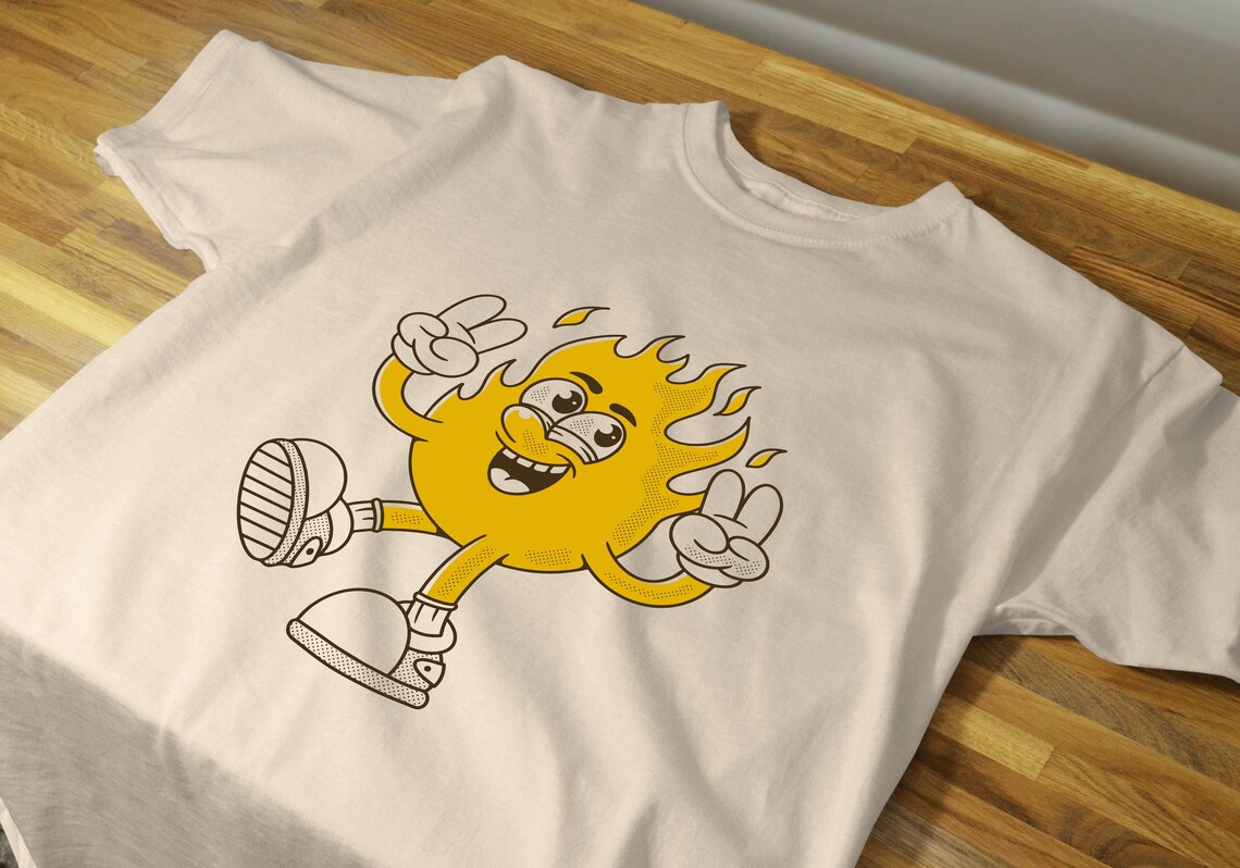 Retro Colors of Two Fire Flame Character With Two Different Pose - Etsy