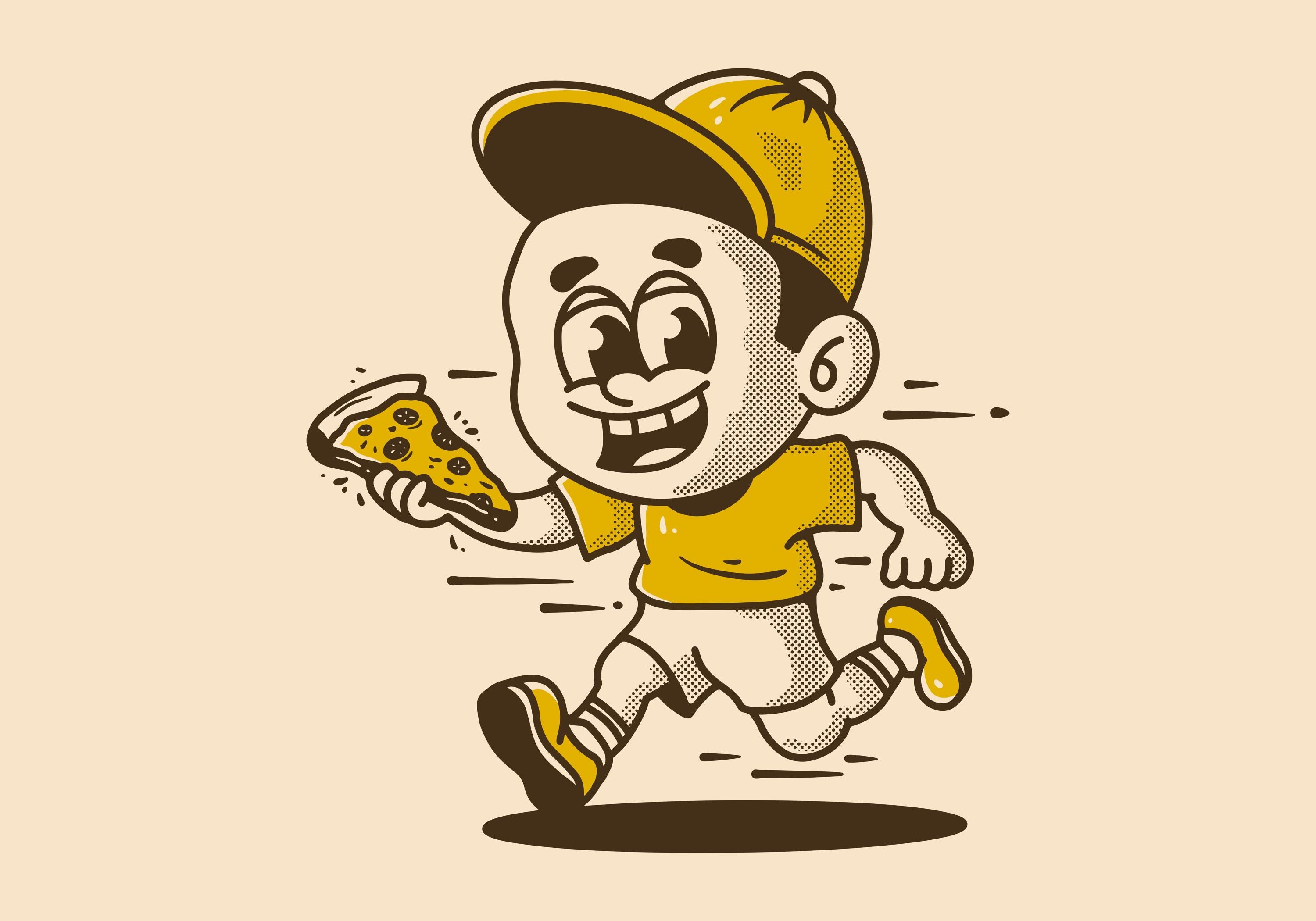 Running Pizza Boy Mascot Character in Vintage Style - Etsy
