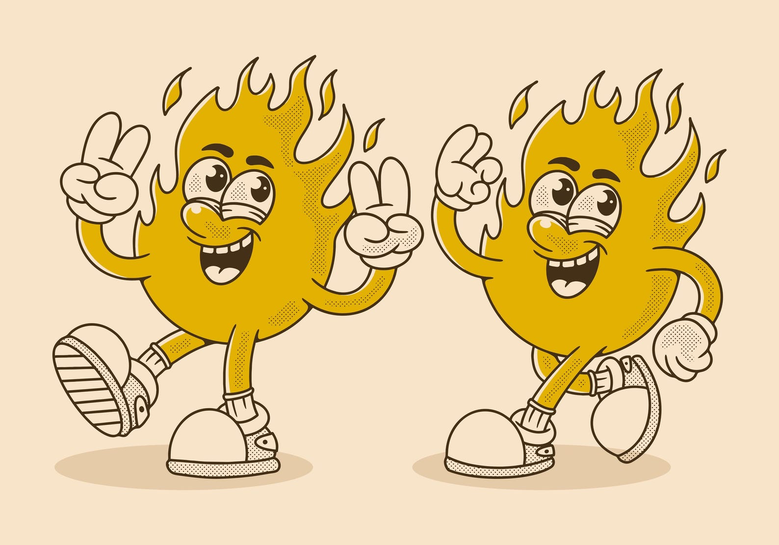 Retro Colors of Two Fire Flame Character With Two Different Pose - Etsy