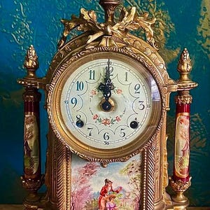 Vintage Italian Mantel Clock Garniture Set-hand Painted by Lancini ...