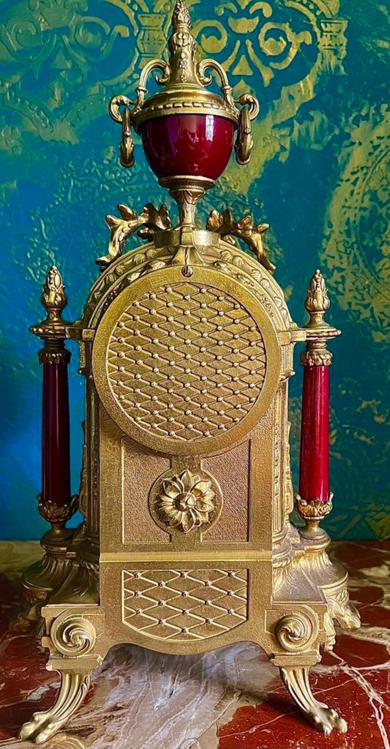 Vintage Italian Mantel Clock Garniture Set-hand Painted by Lancini ...