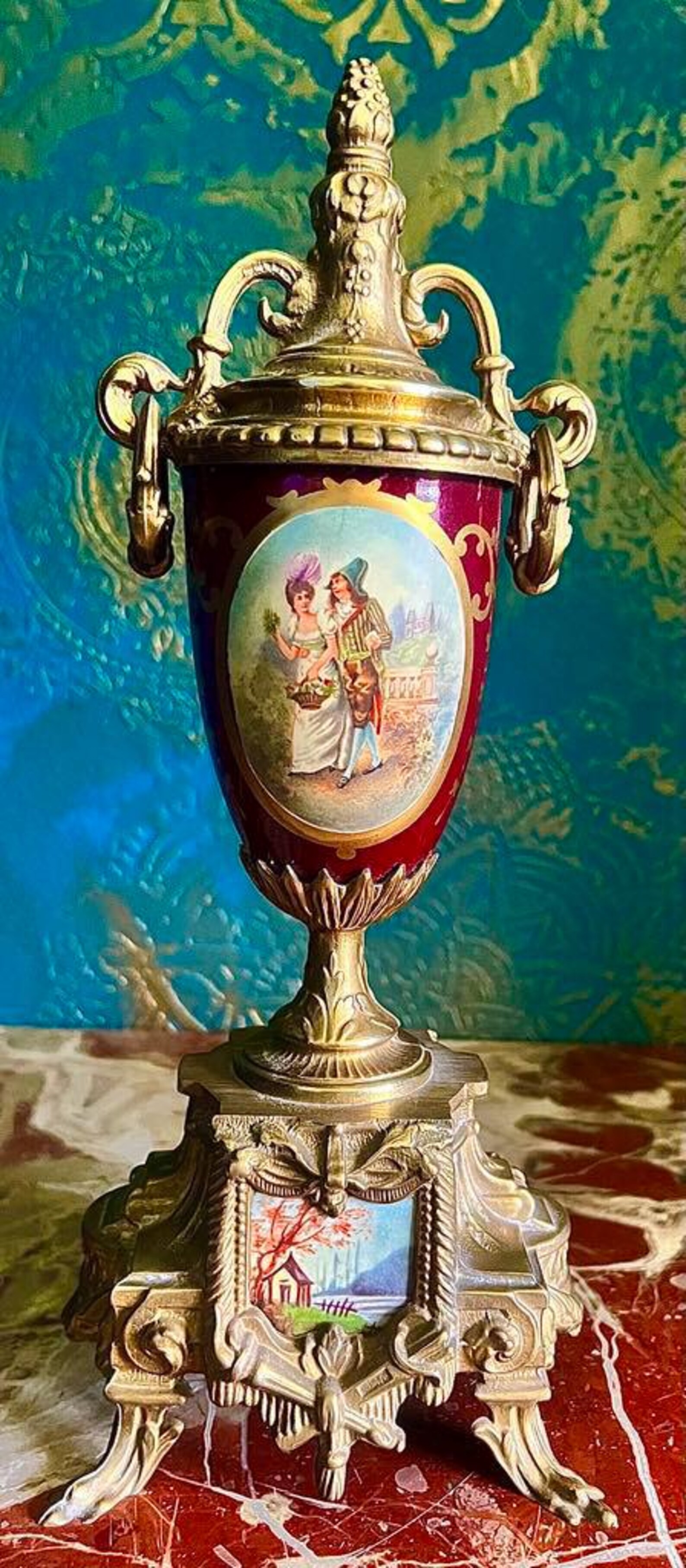 Vintage Italian Mantel Clock Garniture Set-hand Painted by Lancini ...