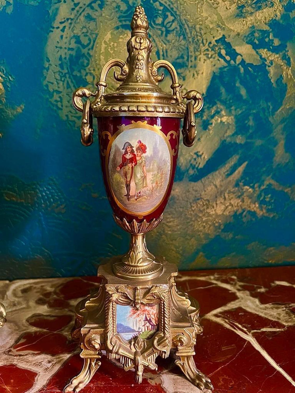 Vintage Italian Mantel Clock Garniture Set-hand Painted by Lancini ...