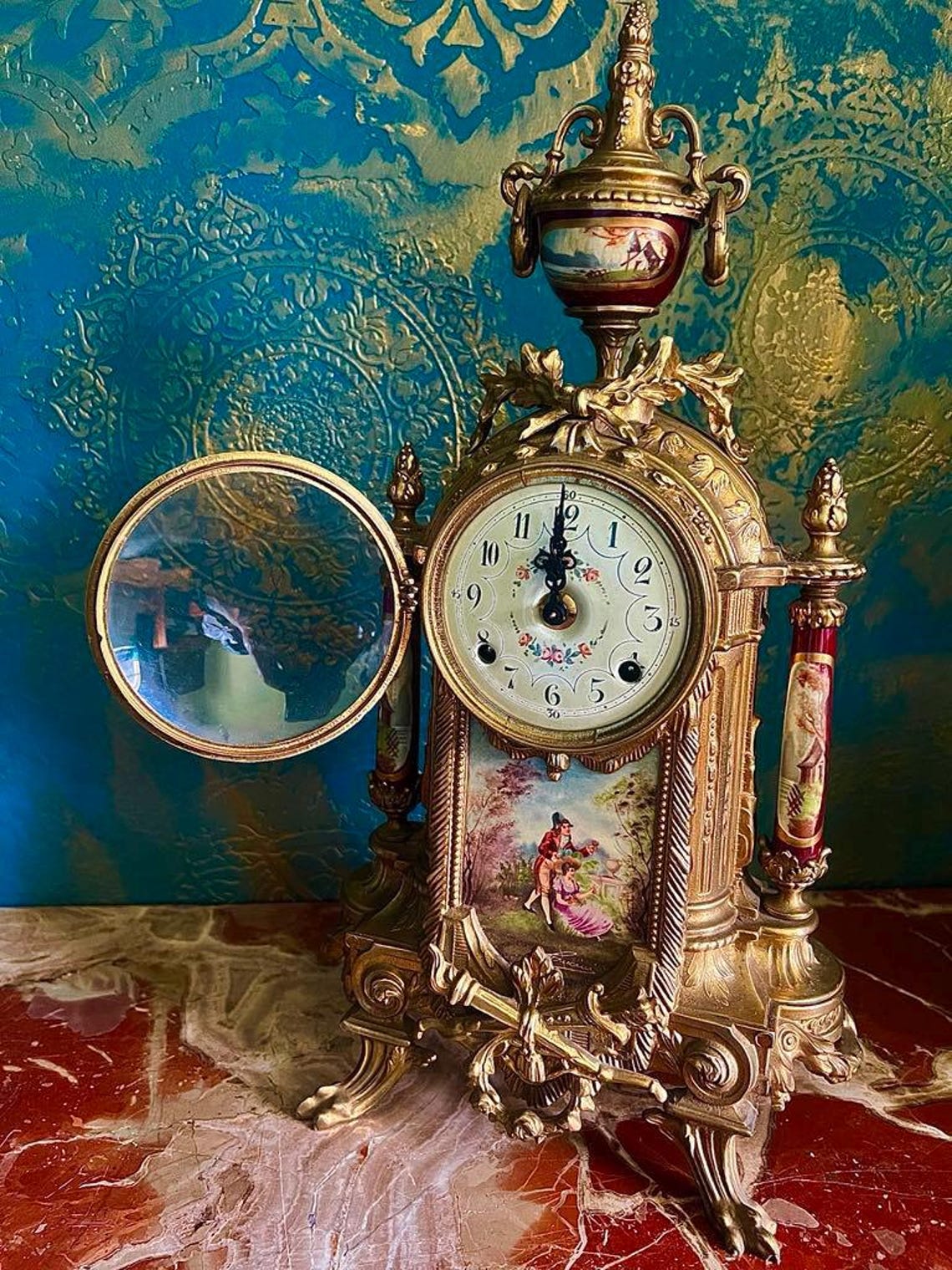 Vintage Italian Mantel Clock Garniture Set-hand Painted by Lancini ...
