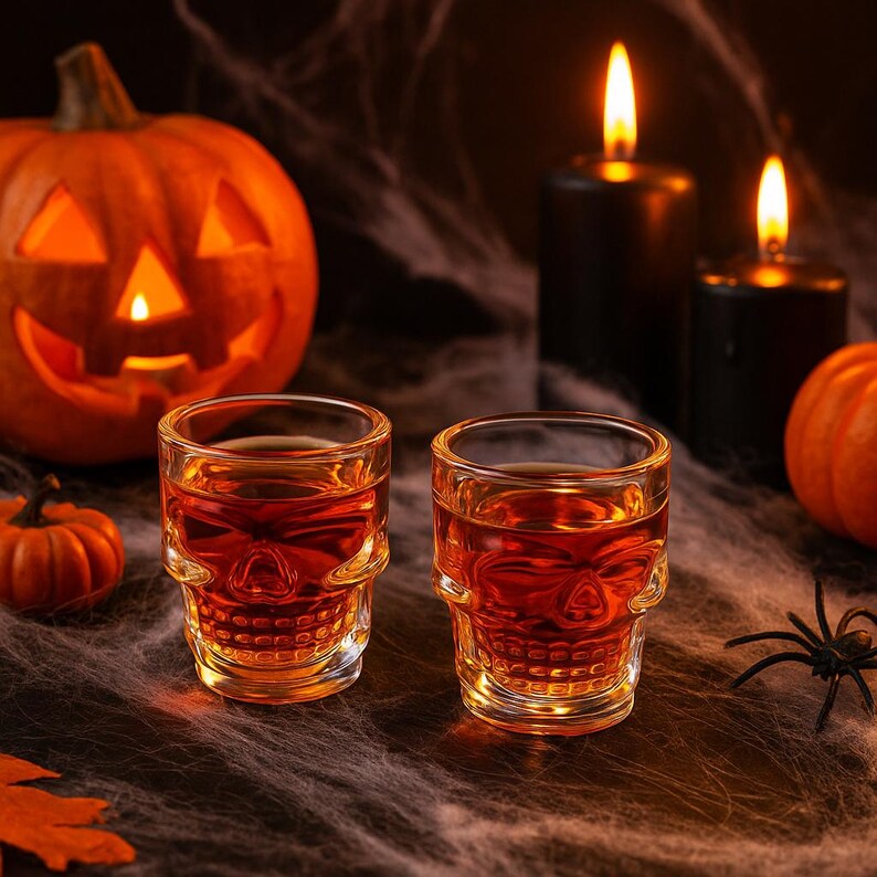 Crystal Skull Shot Glasses: Gothic Halloween Barware Set (45ml/1.5oz ...