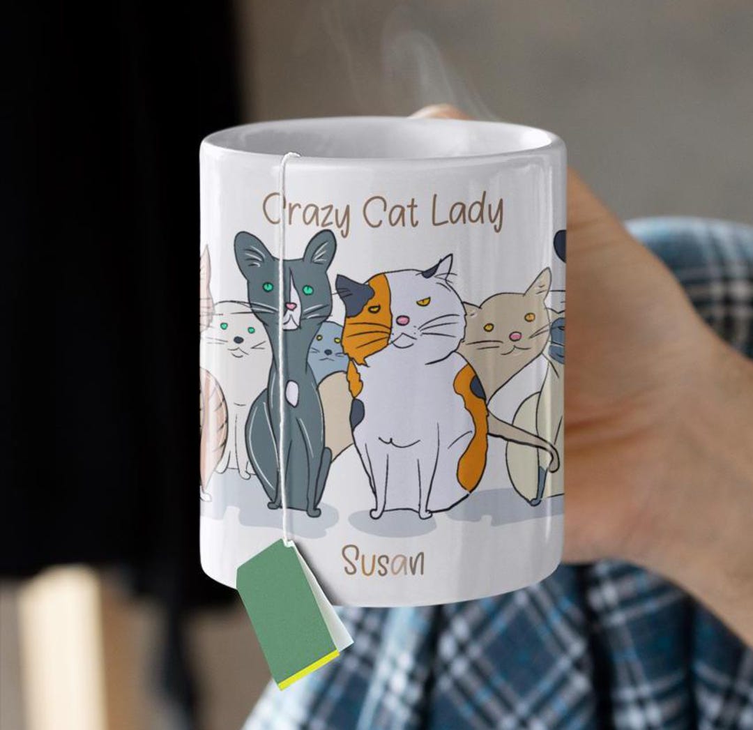 Custom Crazy Cat Lady Mug With Name, Funny Gift for Cat Mom, Cute Cat ...
