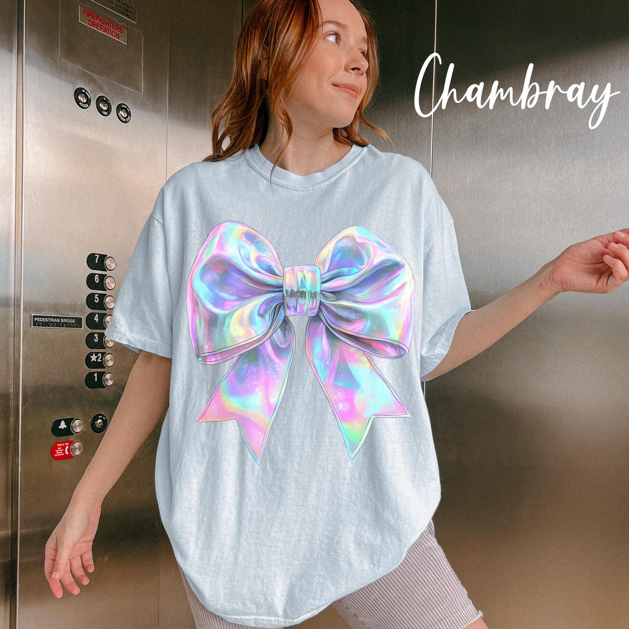 Iridescent Bow Shirt Comfort Colors® Holographic Coquette Ribbon Tee ...