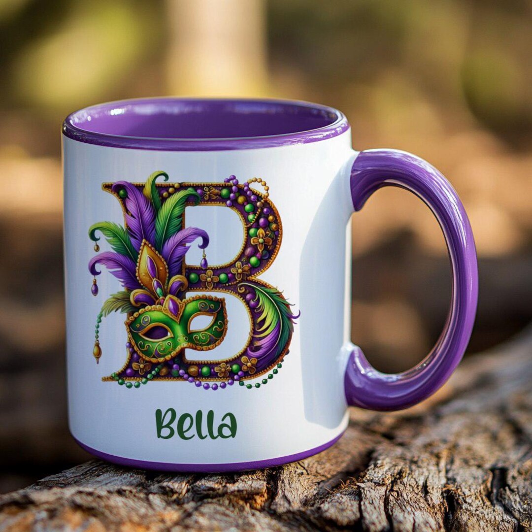 Personalized Mardi Gras Mug With Name Letter, Custom Initial New ...