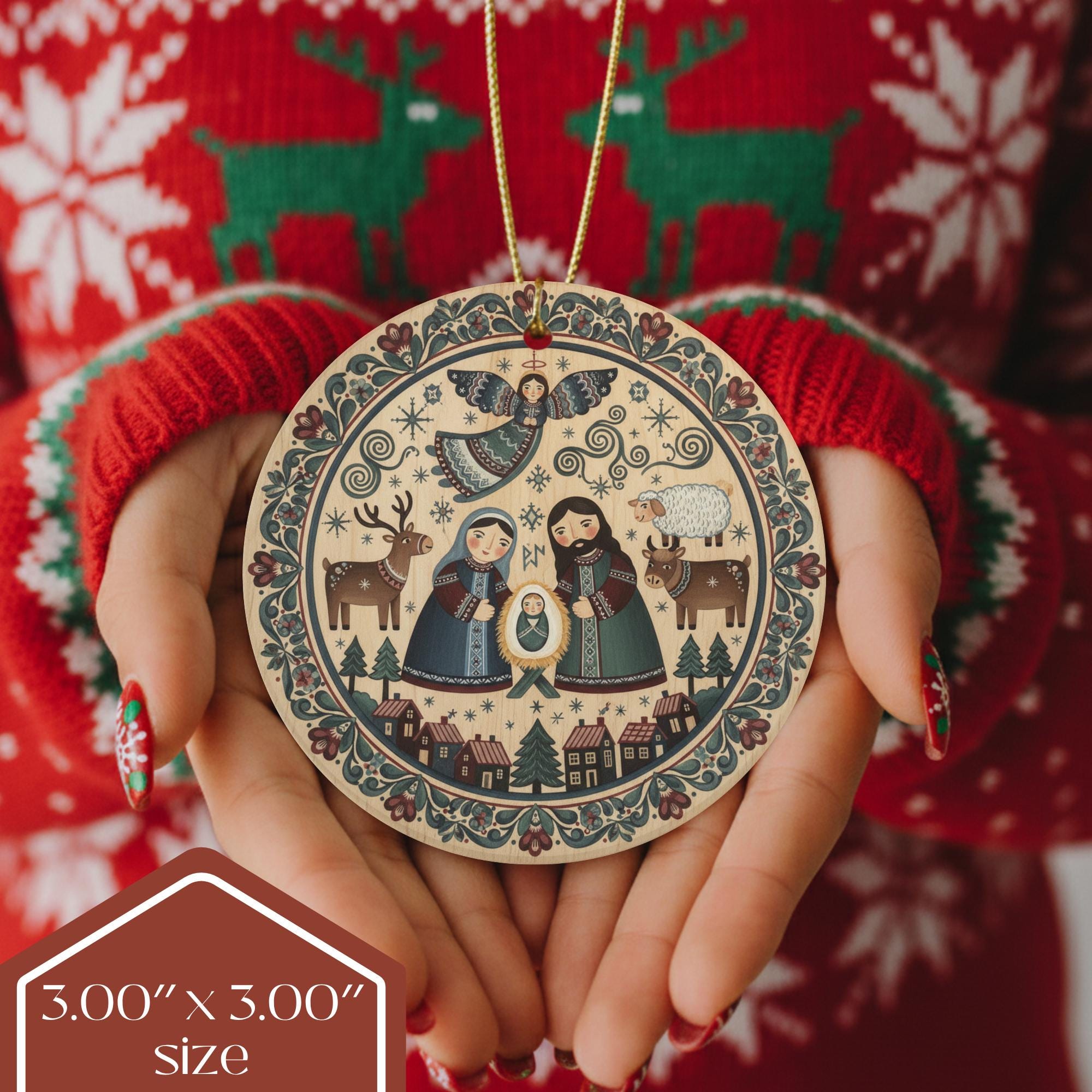 Scandinavian Nativity Scene Christmas Ornament, Nordic Holy Family Tree ...