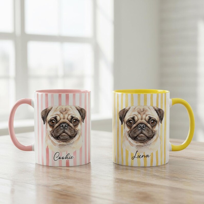 Personalized Pug Mug, Striped Pug Mom Coffee Cup, Custom Gift for Pug ...