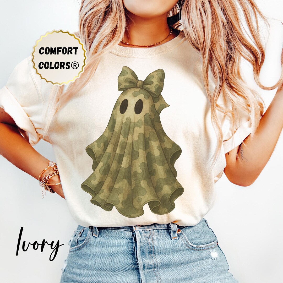 Camo Ghost Halloween Shirt for Women, Coquette Spooky Season Camouflage ...