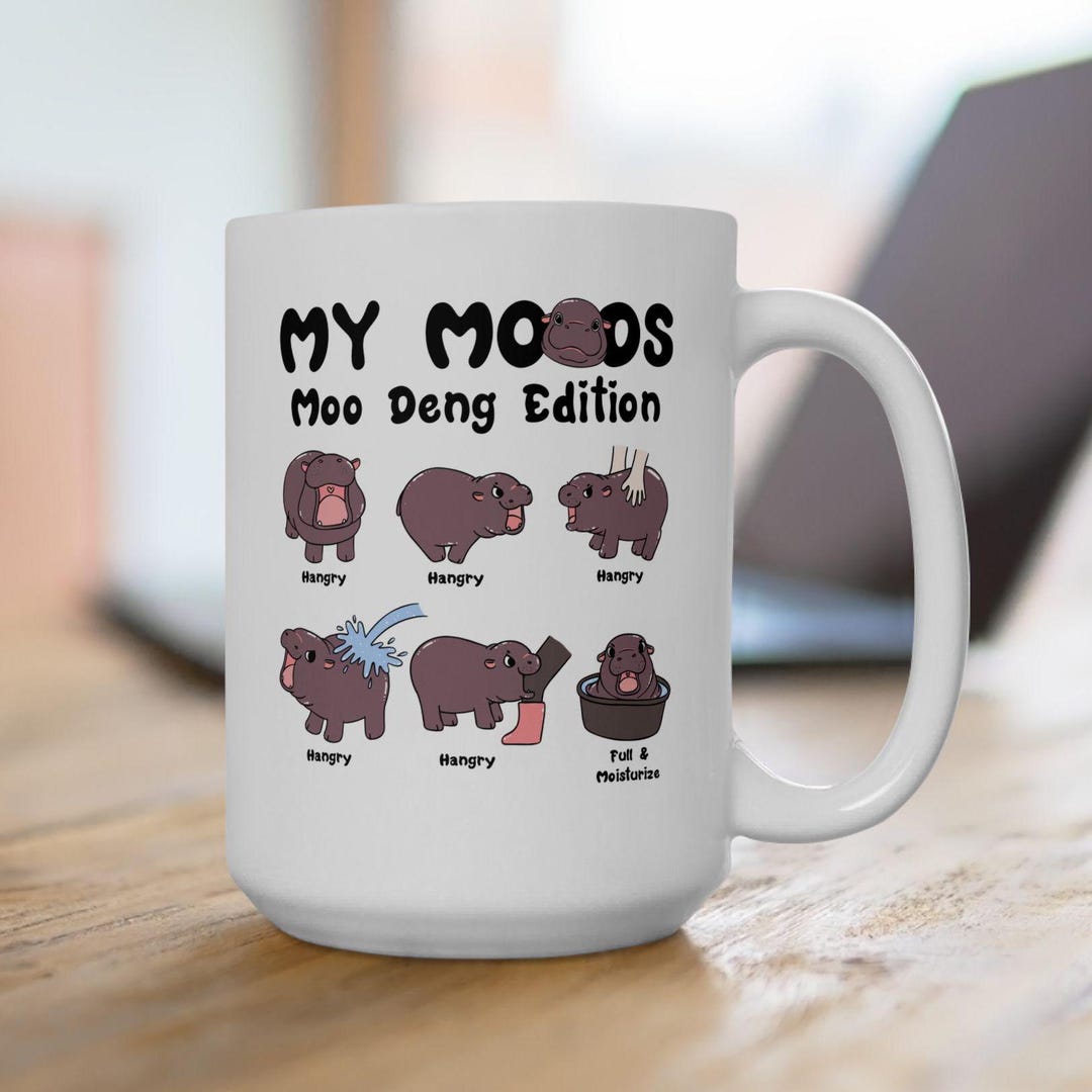 Moo Deng Mug, Baby Hippo Mug, Moodeng Mug, Cute Hippo Gift, Funny ...