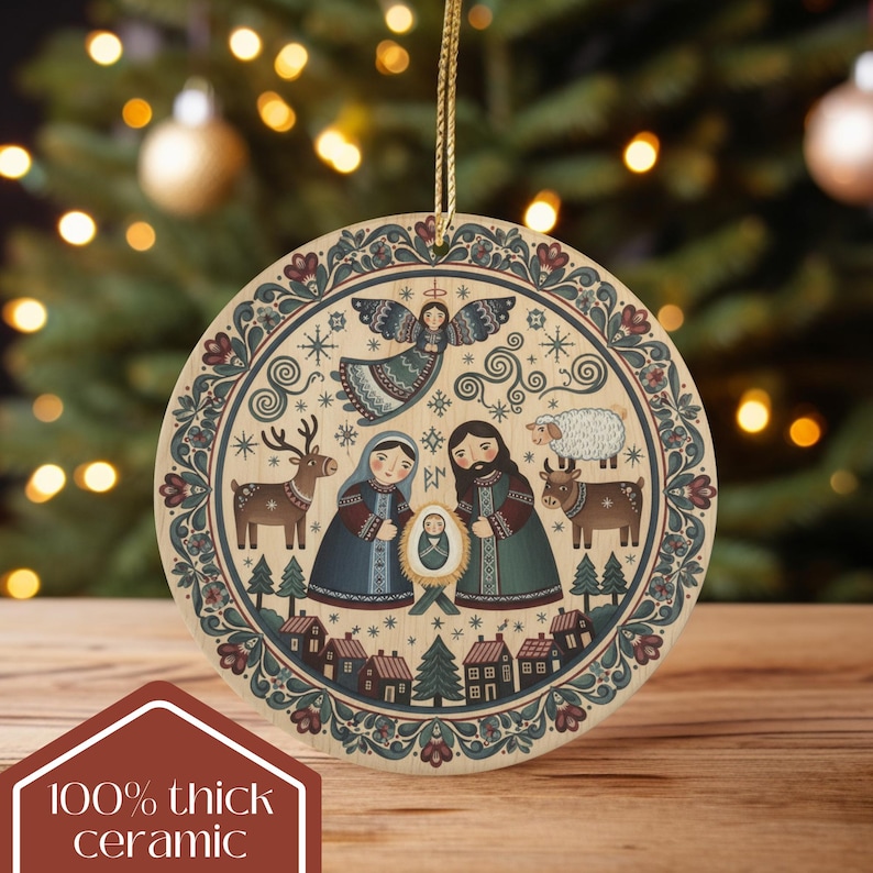 Scandinavian Nativity Scene Christmas Ornament, Nordic Holy Family Tree ...