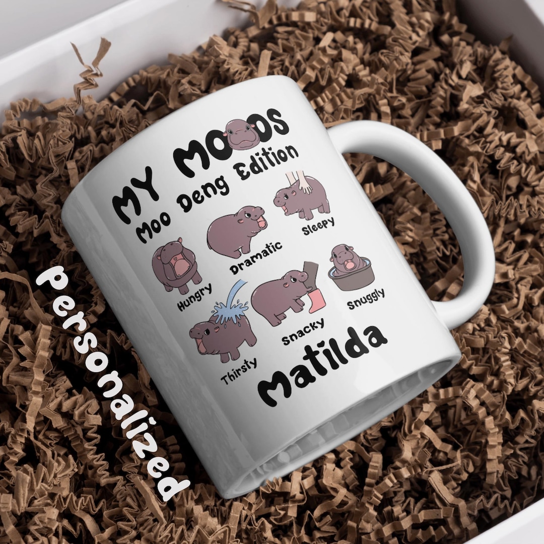 Personalized Moo Deng Mug, Baby Hippo Mug, Moodeng Mug, Cute Hippo Gift ...