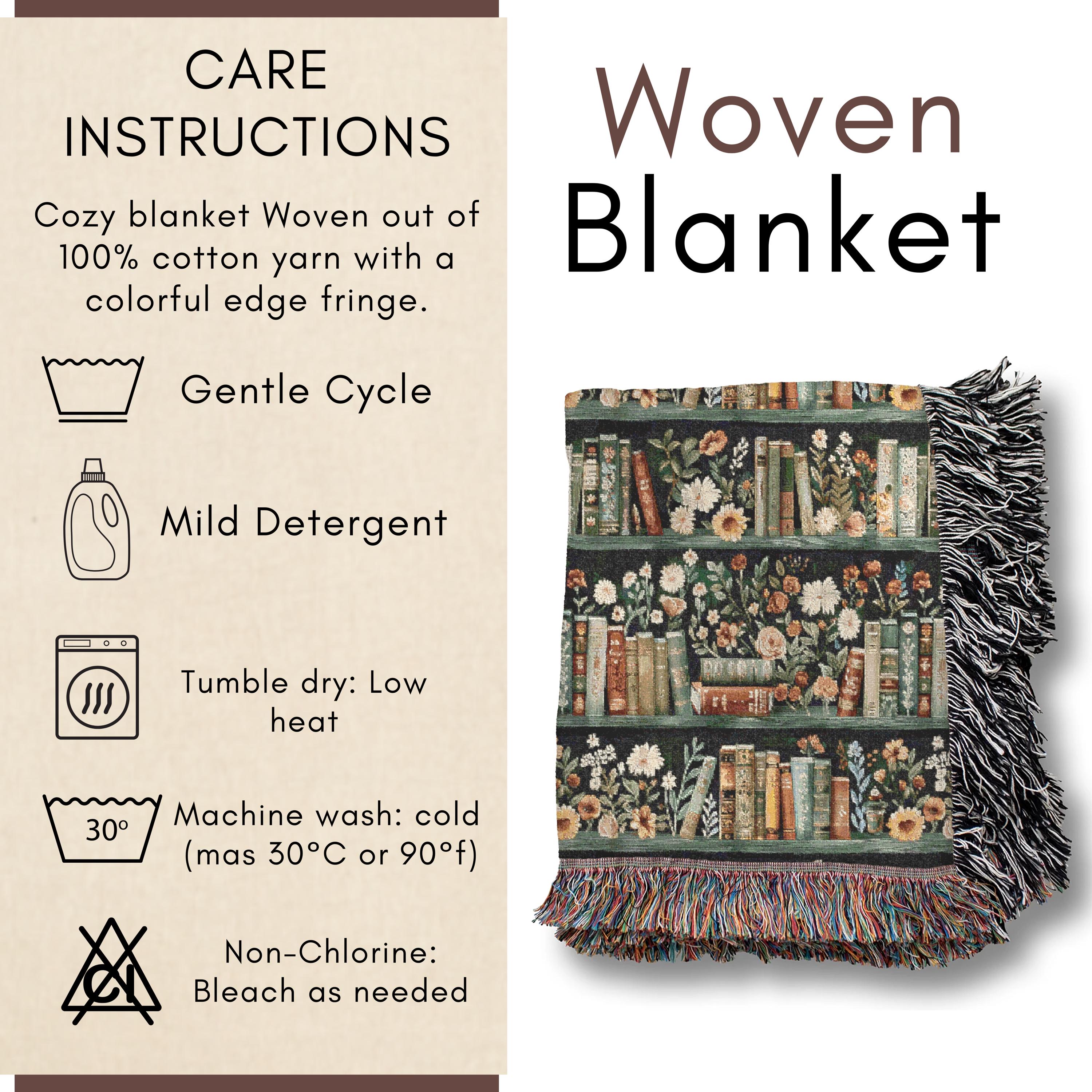 Cottagecore Book Tapestry, Reading Woven Blanket, Floral Book Shelf ...