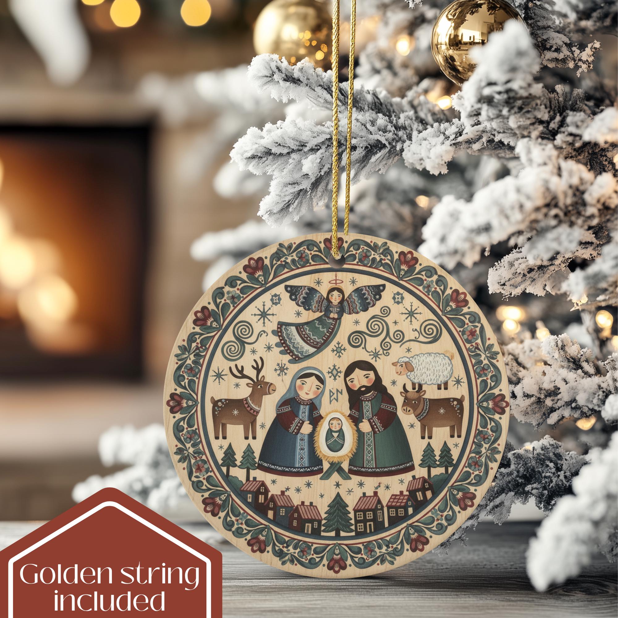 Scandinavian Nativity Scene Christmas Ornament, Nordic Holy Family Tree ...