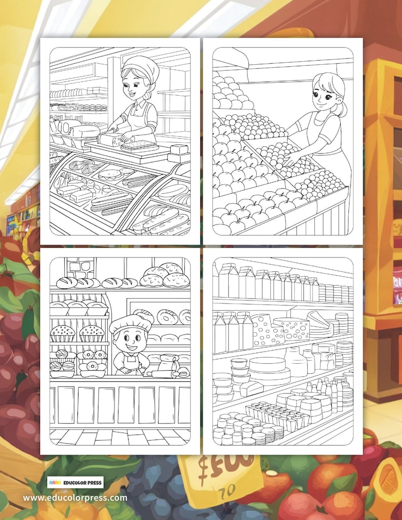 Supermarket Adventure Coloring and Activity Book: With Fun Facts, Math ...