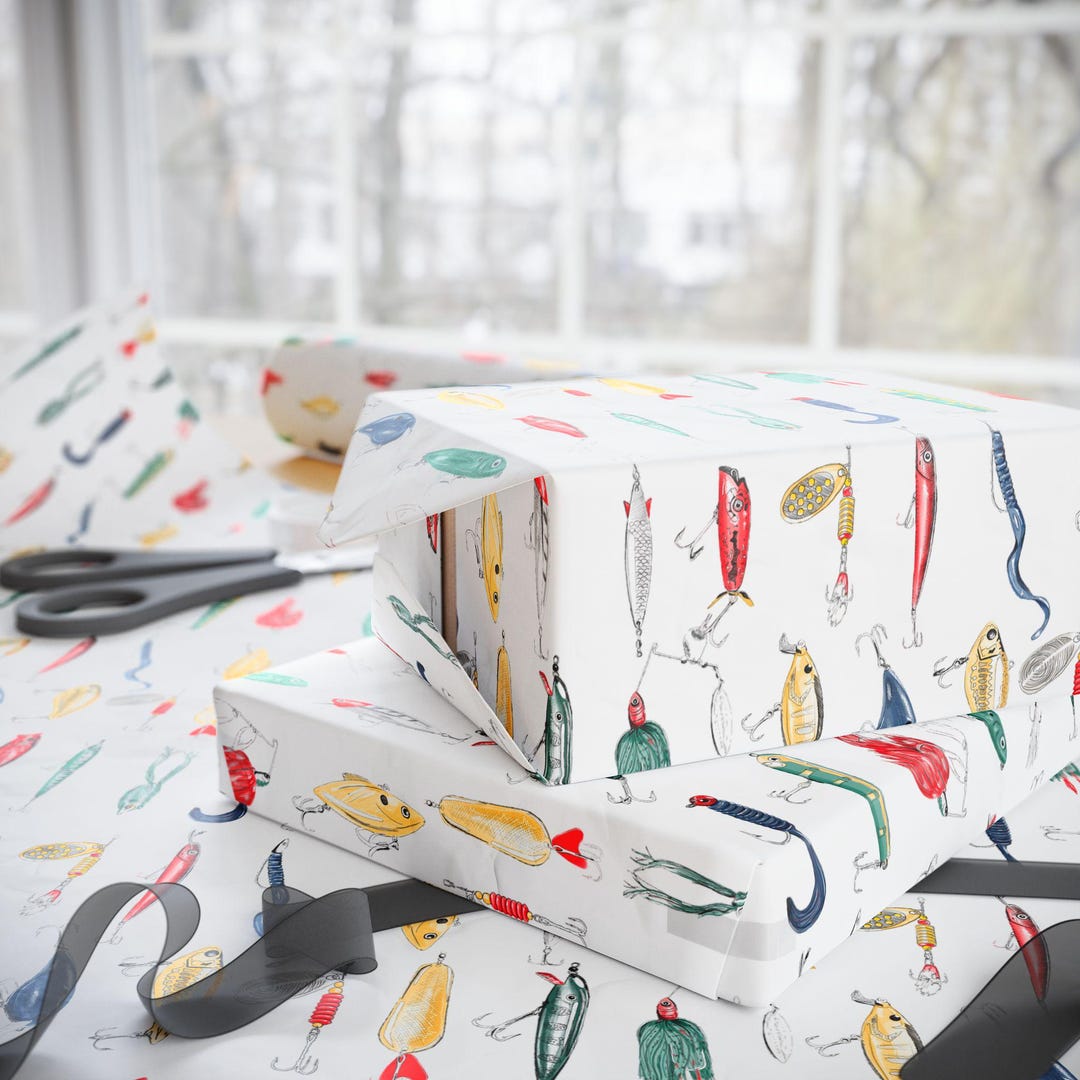Hand Drawn Fishing Lure Themed Wrapping Papers - Etsy