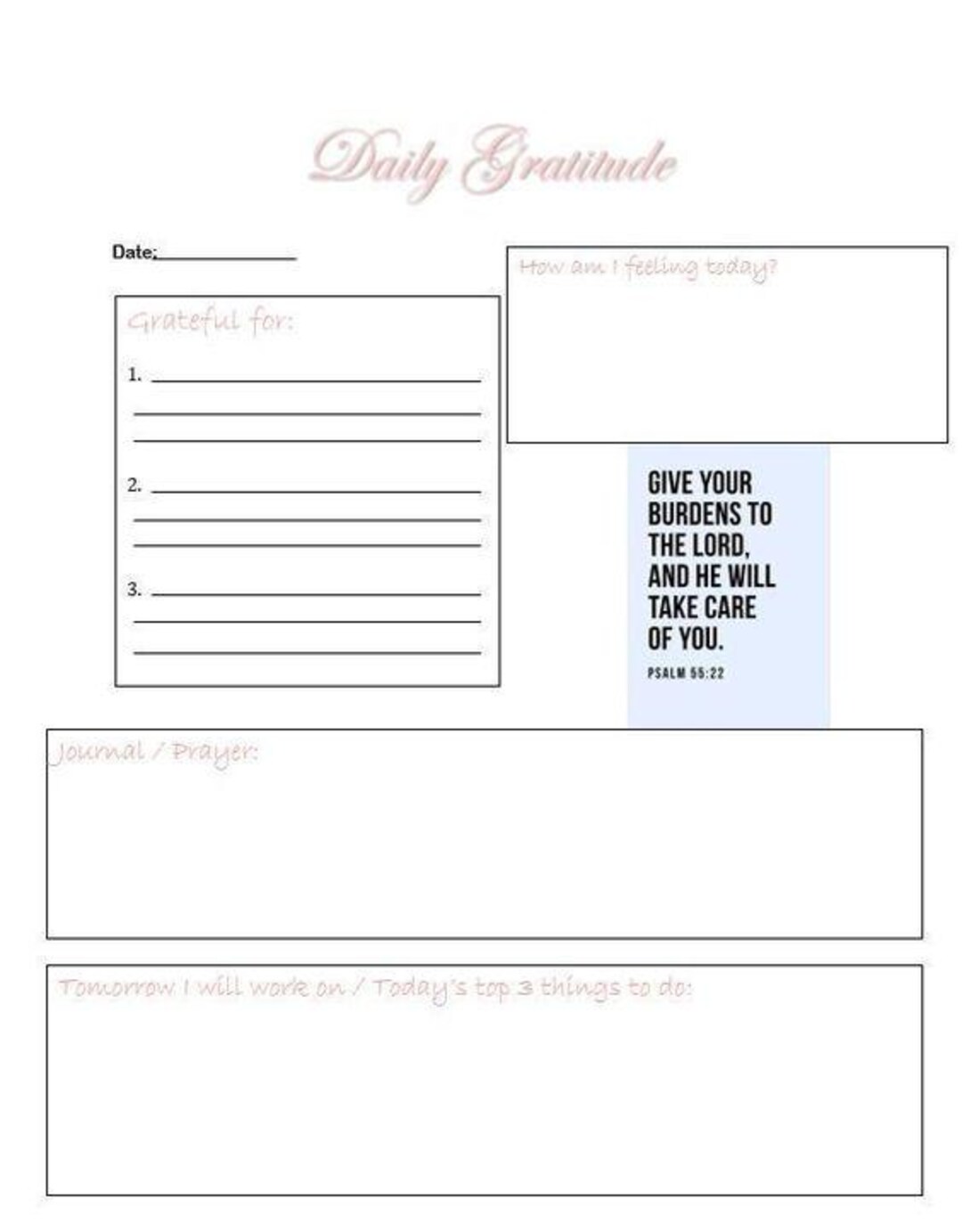 30 Day Daily Gratitude , Check-in, and Prayer Printable Template - Etsy
