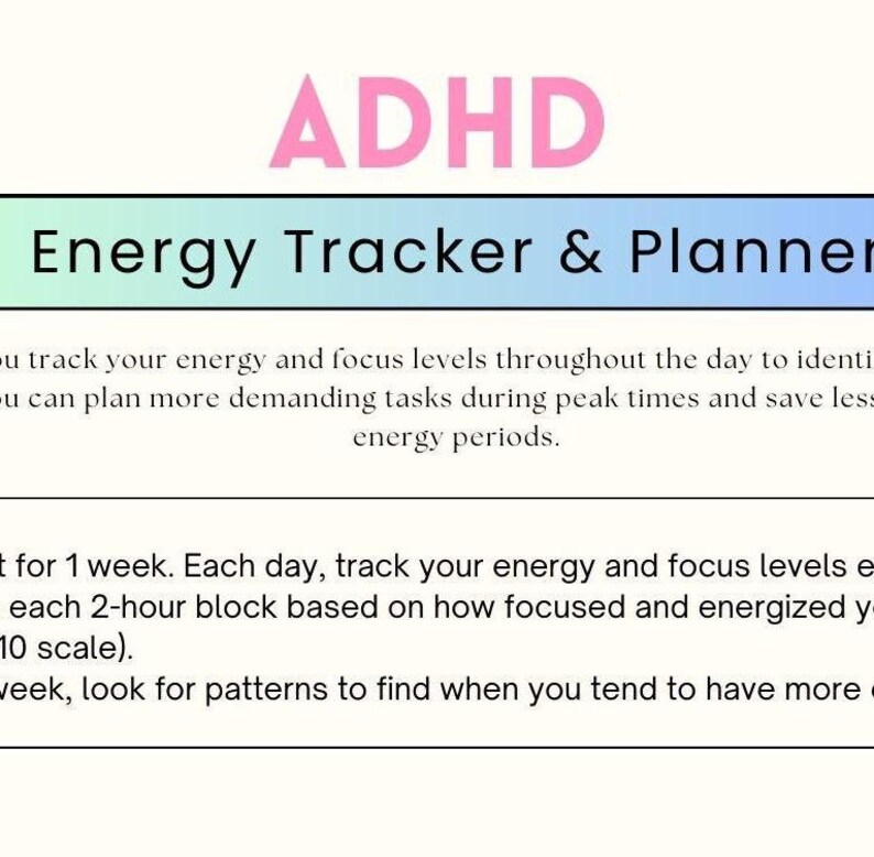 ADHD - Energy Tracker Worksheet - Etsy