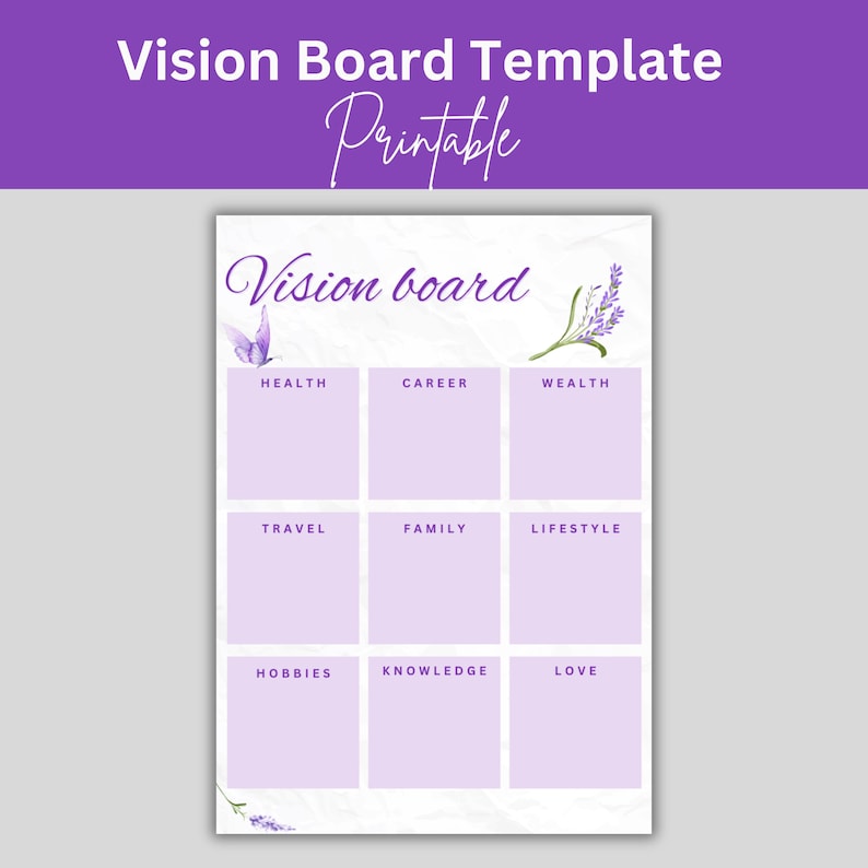 Printable Vision Board Template for Goal Setting Digital Vision Board ...