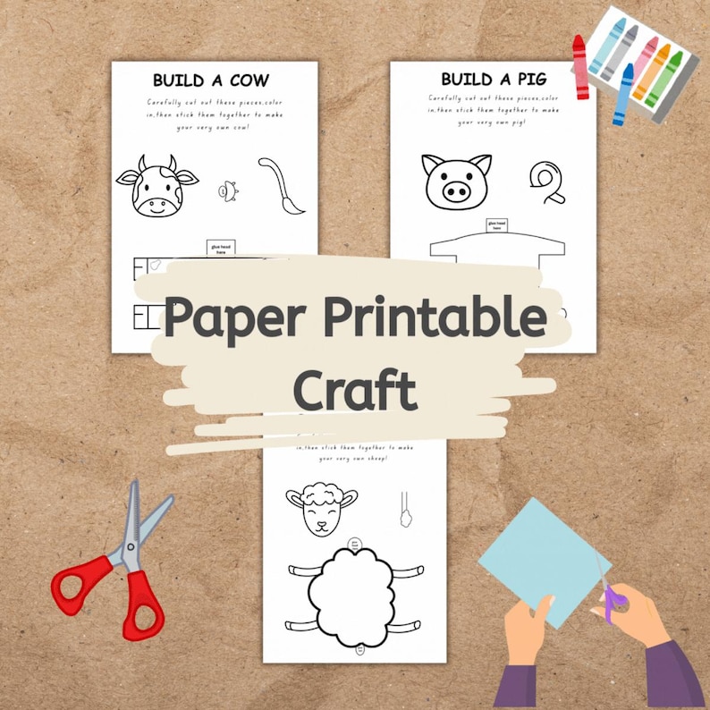 Farm Animals Paper Craft: Printable 3D Cow, Pig, Sheep (digital ...