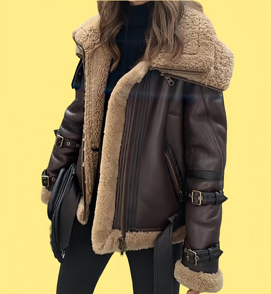 Women's Real Sheepskin Aviator Pilot Bomber Jacket, Handmade Double ...
