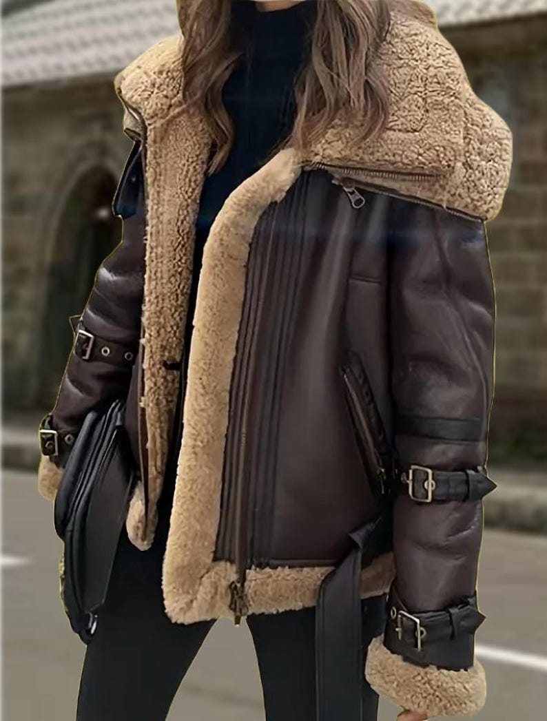 Women's Real Sheepskin Aviator Pilot Bomber Jacket, Handmade Double ...