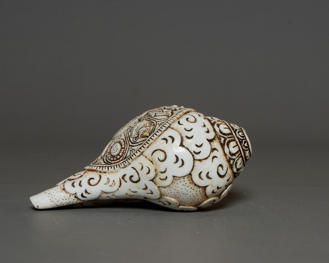 Carved Conch Shell – Auspicious Symbols, Buddhist Ritual Decor - Etsy